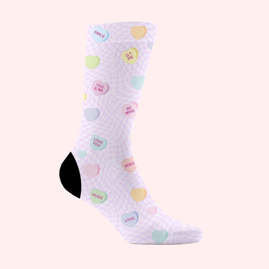 Love Heart Pattern Socks || Candy Heart Socks || Valentine's Day Socks ...