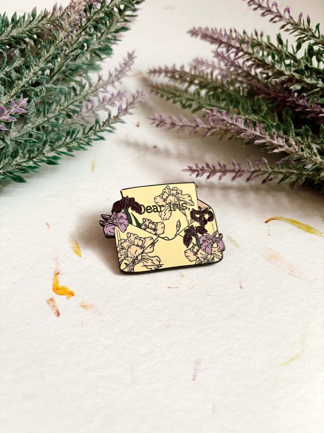 Dear Iris Enamel Pin: Floral Letter Pin, Book Lover Gift, Bookish ...