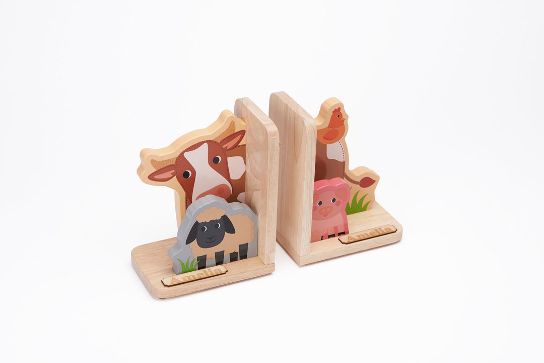 Personalised Childrens Bookends, Wooden Farm Animal Bookends ...