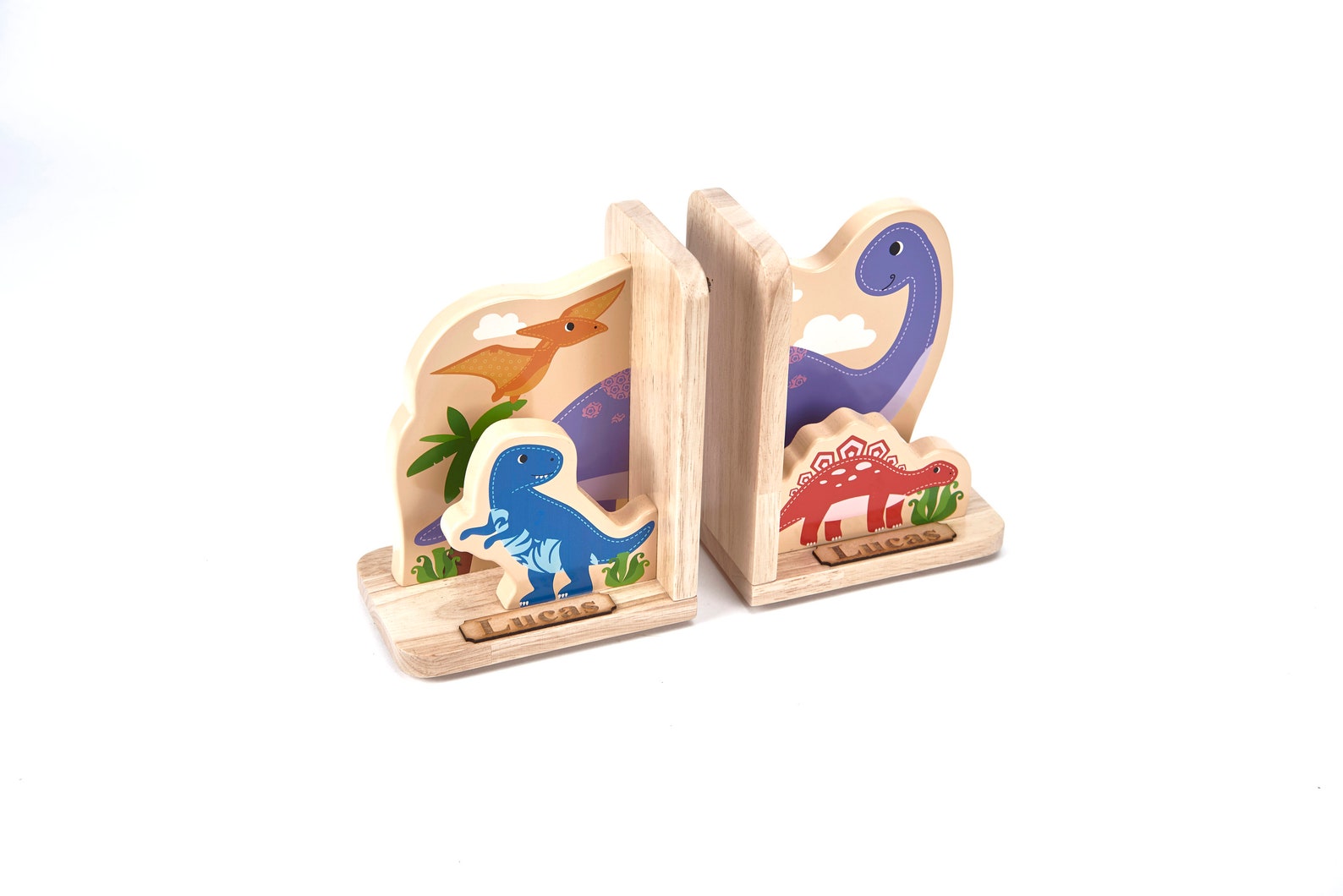 Personalised Wooden Children's Dinosaur Bookends Playroom - Etsy UK