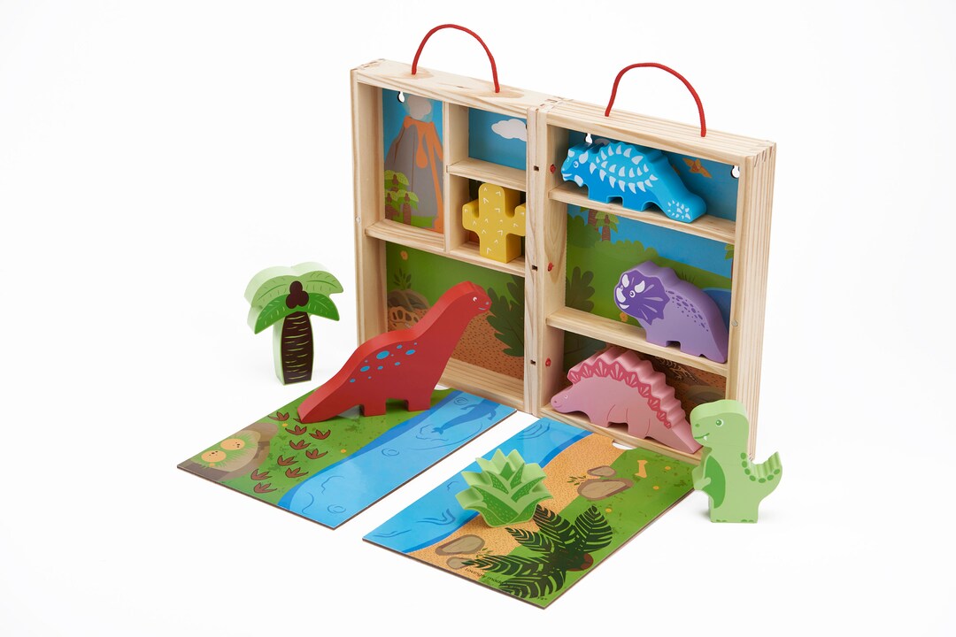 Personalised Wooden Dinosaur Playbox, Dinosaur Activity Set, Portable Playset, Mini Playset ...