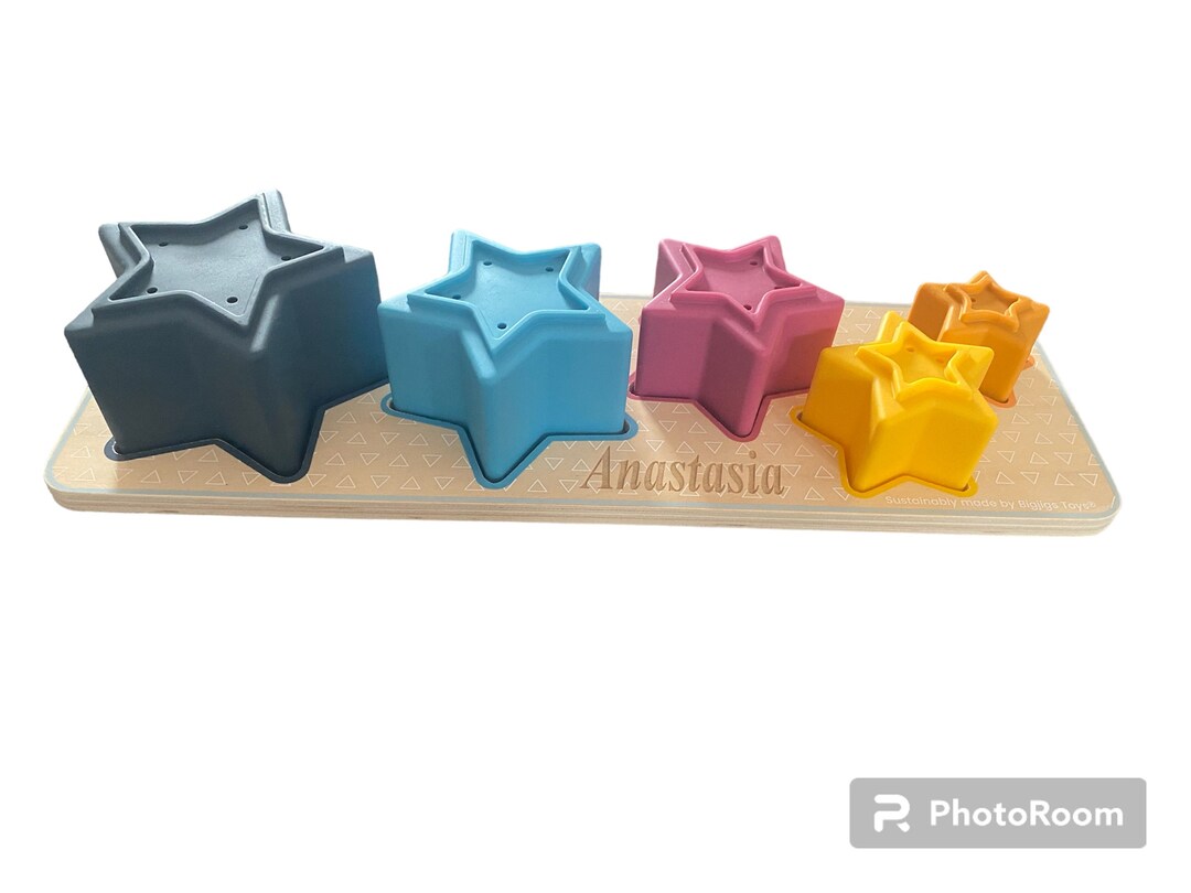 Personalised Wooden Shape Sorter, Baby Silicone Star Stacker, 2 in 1 ...