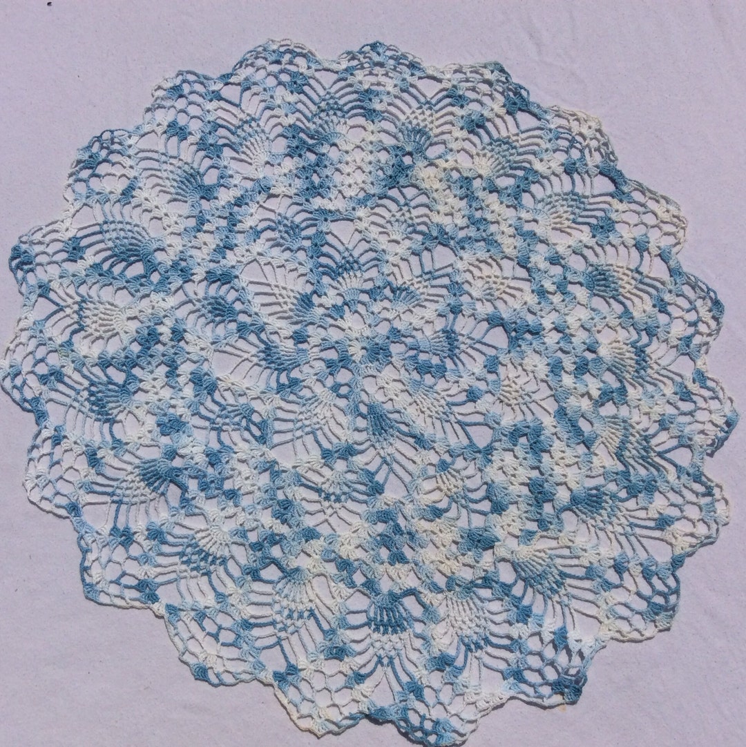 Large Round Hand Crocheted Blue Gradient Doily - Etsy