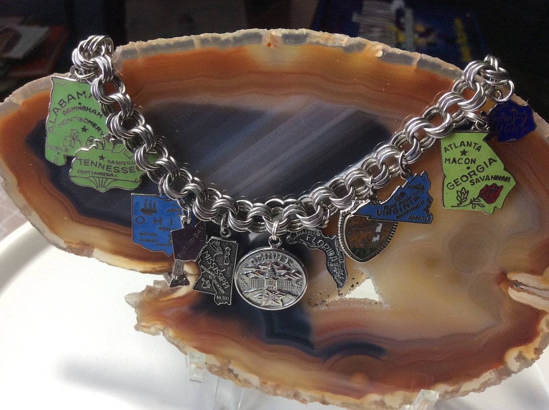 Sterling Silver Triple Round Cable Link North America Vacation Charm ...