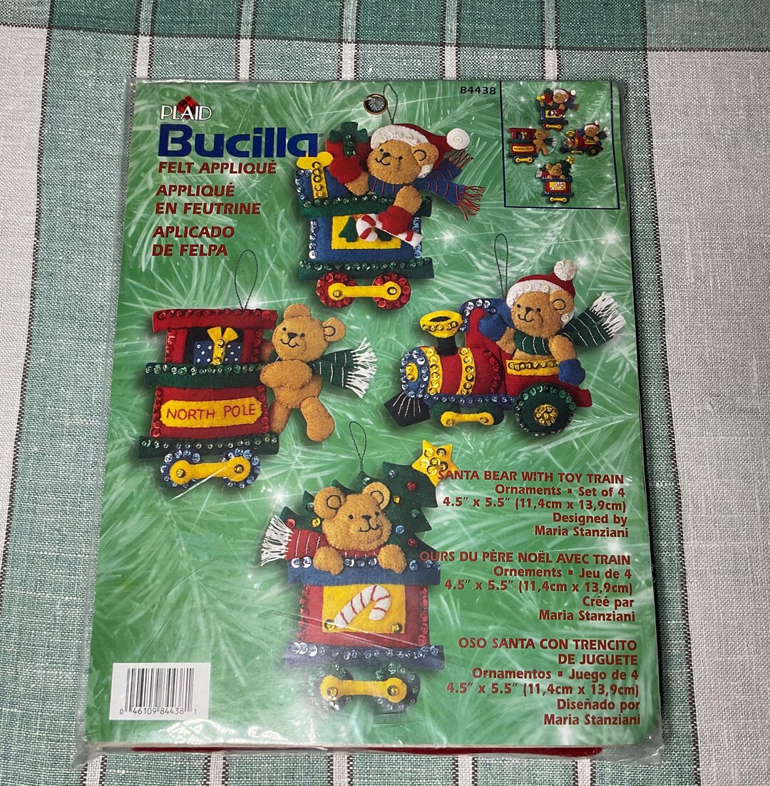 Bucilla “santa Bear With Toy Train” Set of 4 Felt Appliqué Ornament Kit ...