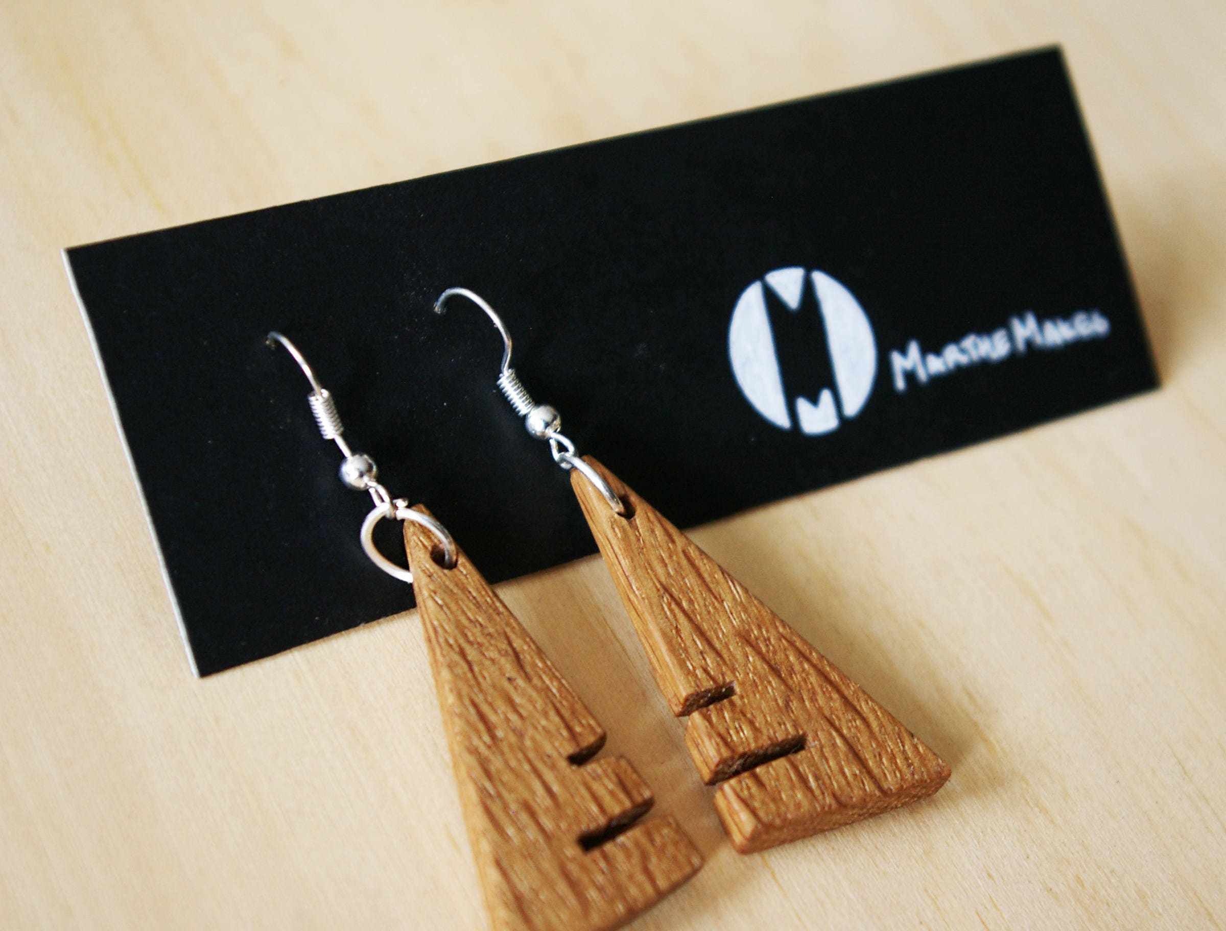 Triangle Slot Wooden Earring Design Handmade Oak - Etsy Canada