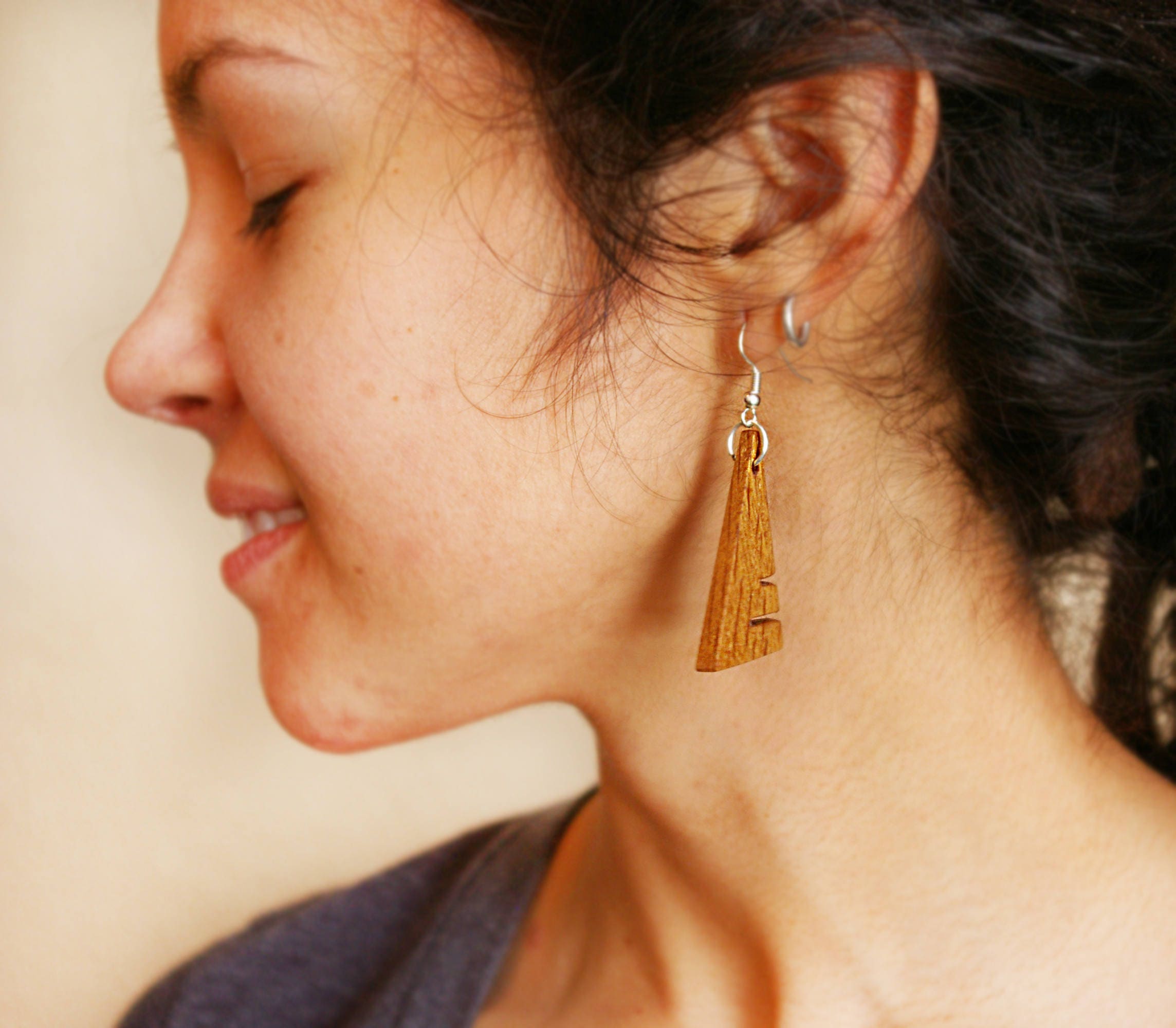 Triangle Slot Wooden Earring Design Handmade Oak - Etsy Canada