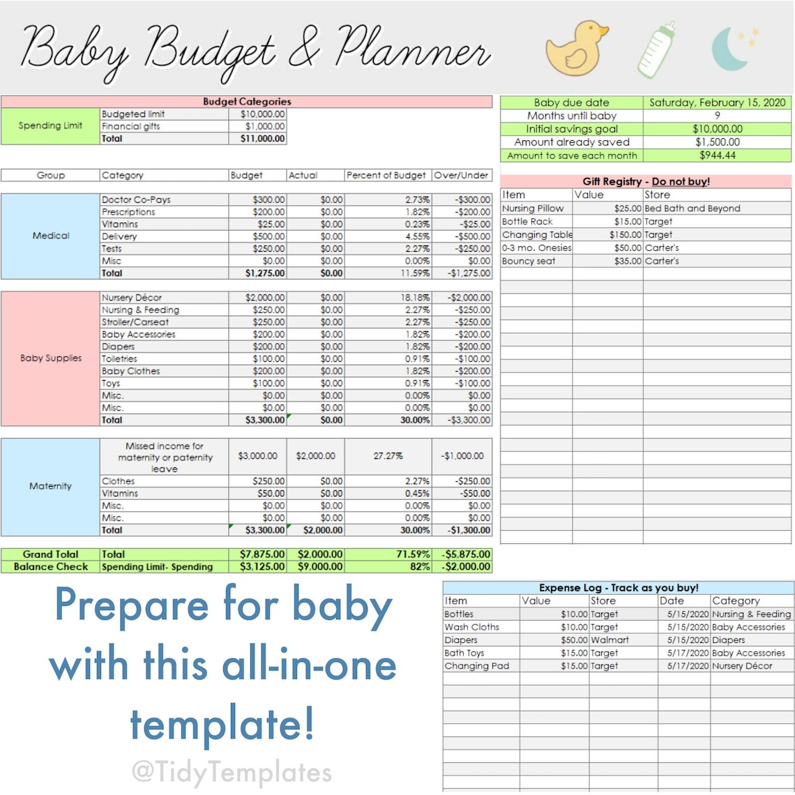 Baby Budget Excel Template - Baby Expense Planning Spreadsheet ...