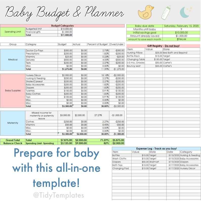 Baby Budget Excel Template - Baby Expense Planning Spreadsheet ...