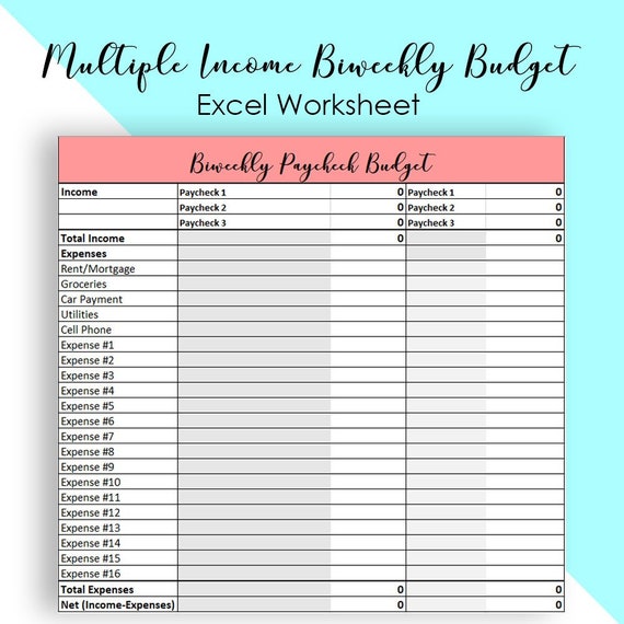 Multiple Income Biweekly Budget Template Weekly Budget Etsy