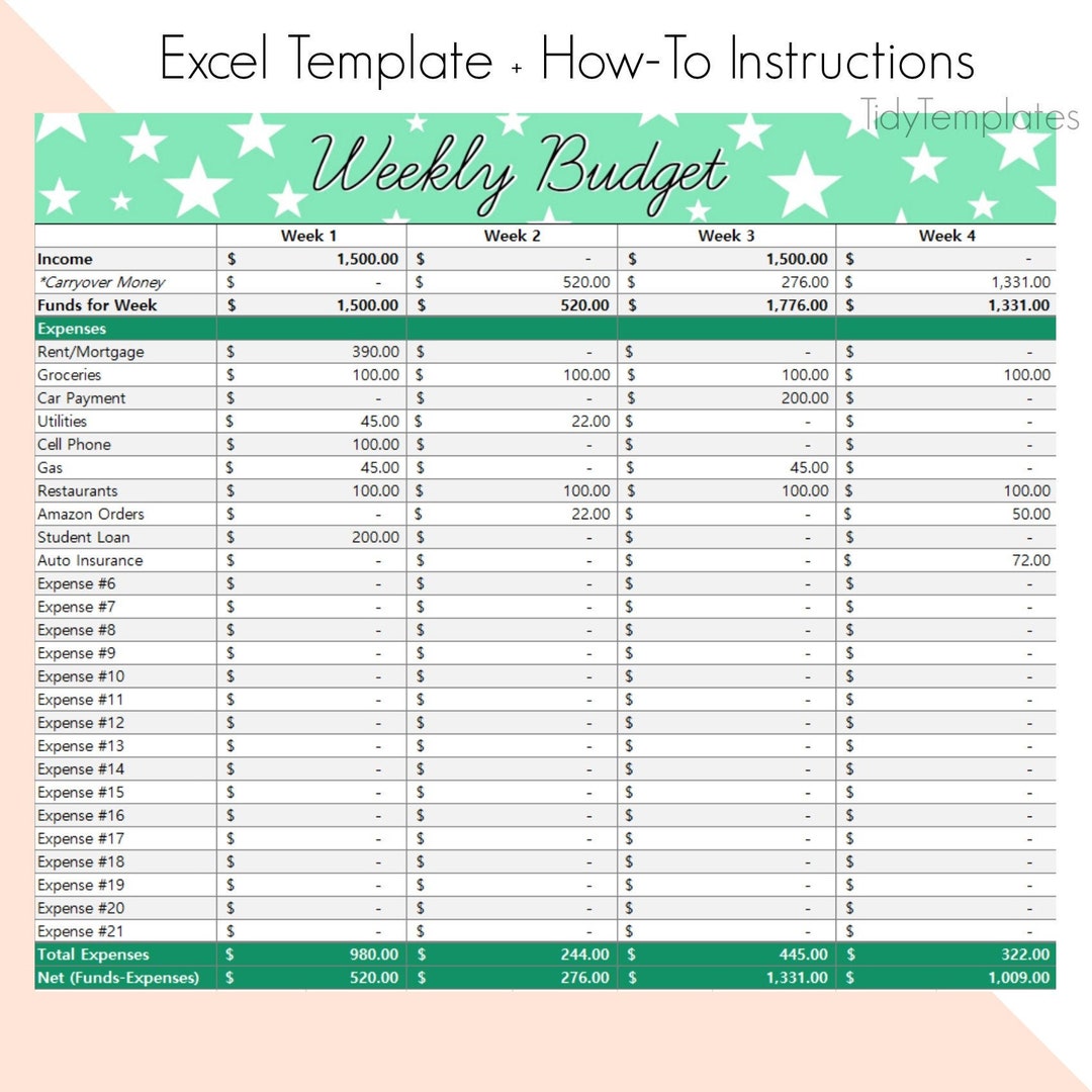 Weekly Budget Template | Weekly Expense Log | Expense Tracker - EXCEL ...
