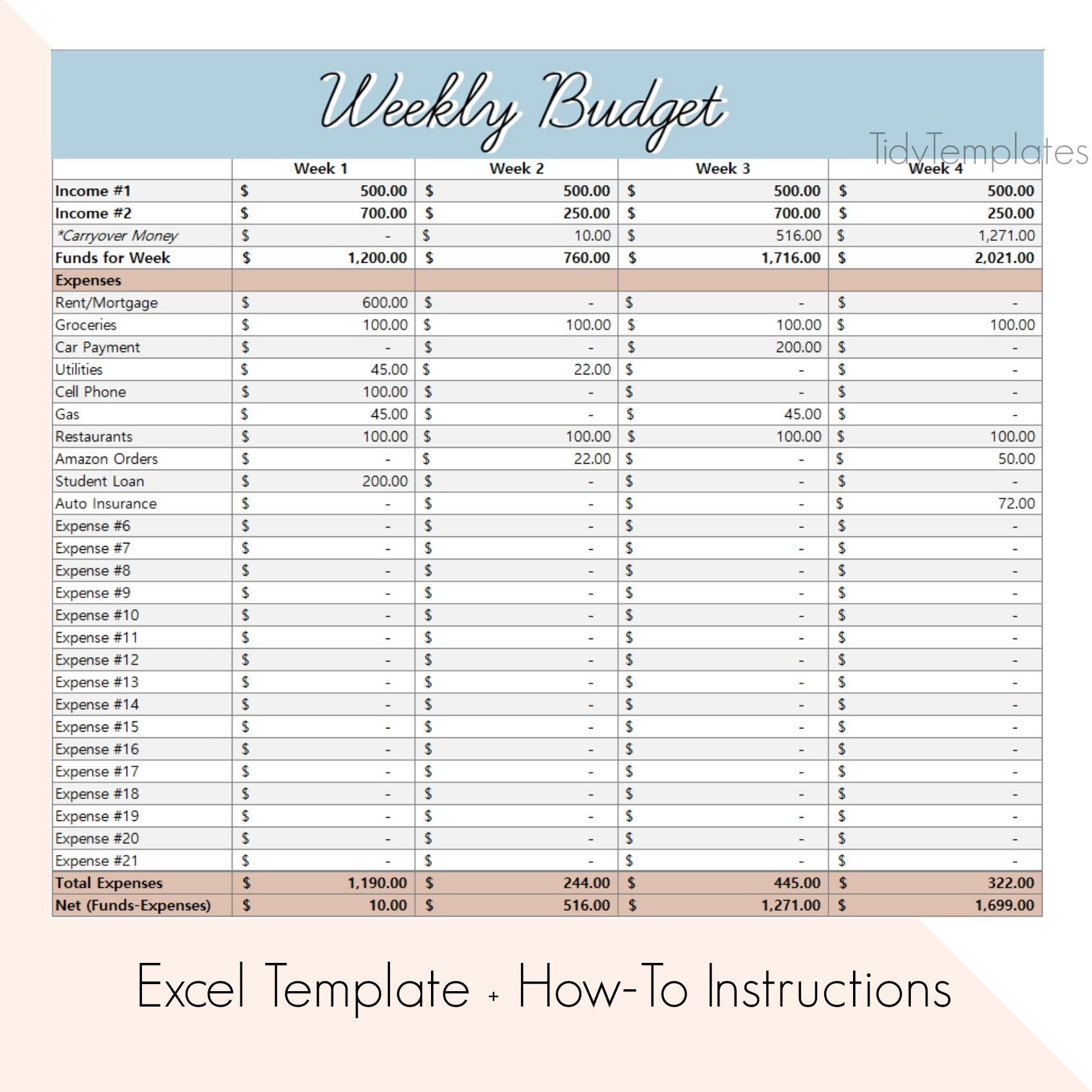 Weekly Budget Template For Two Incomes Weekly Expense Log Etsy Australia