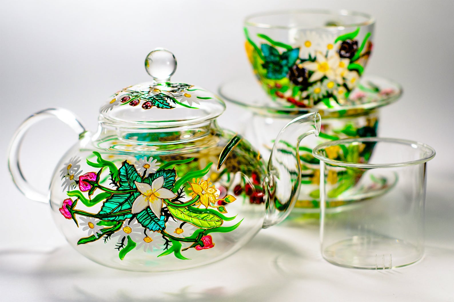 Personalized Tea Set Teapot With Cups and Saucers Botanical - Etsy