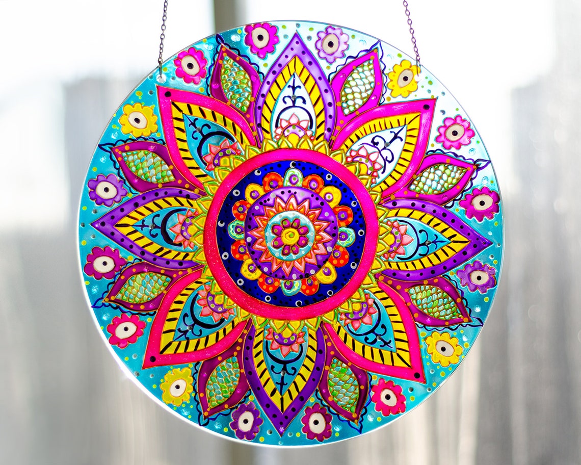 Mandala Stained Glass Hanging Colorful Suncatcher for Window - Etsy