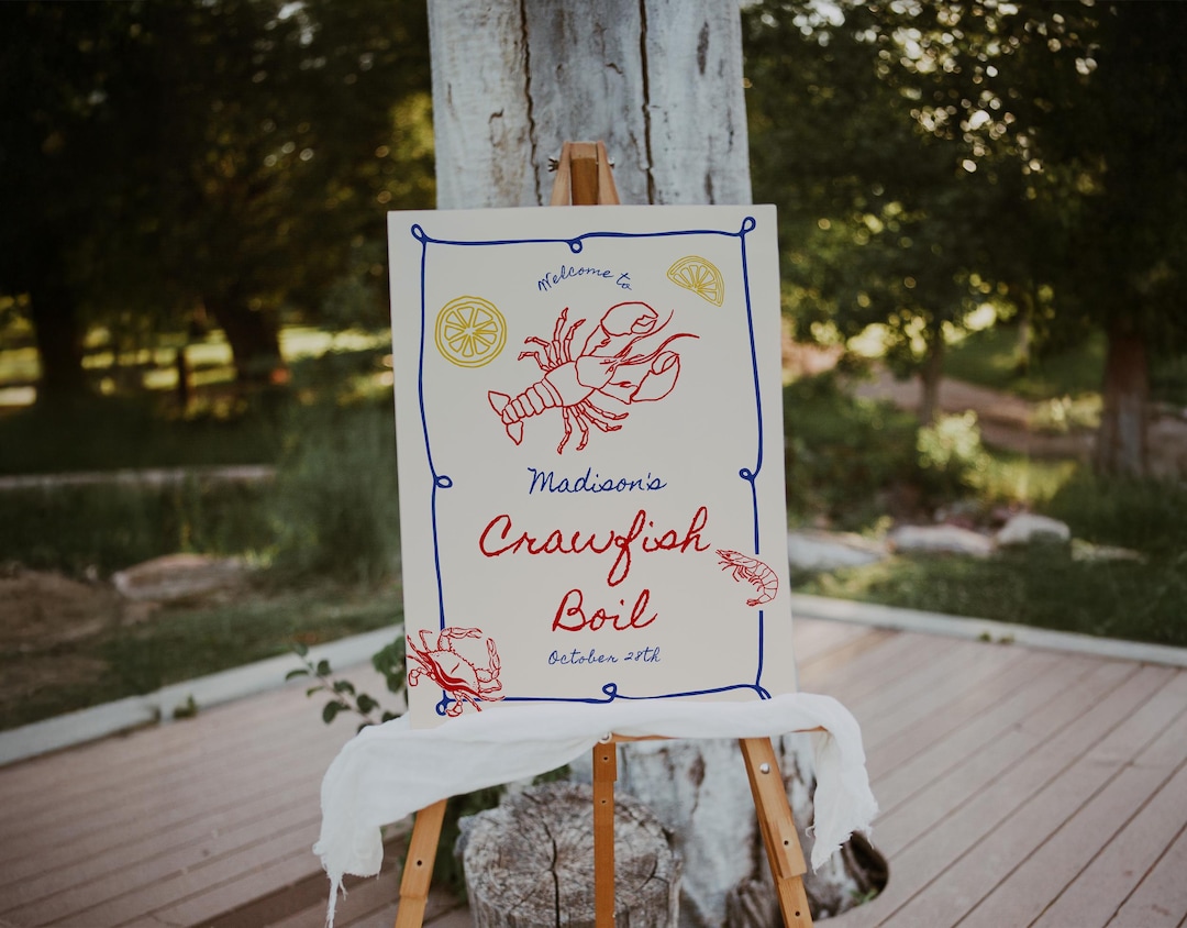 Crawfish Boil Sign: Hand Drawn Cajun Party Decor (editable Template ...