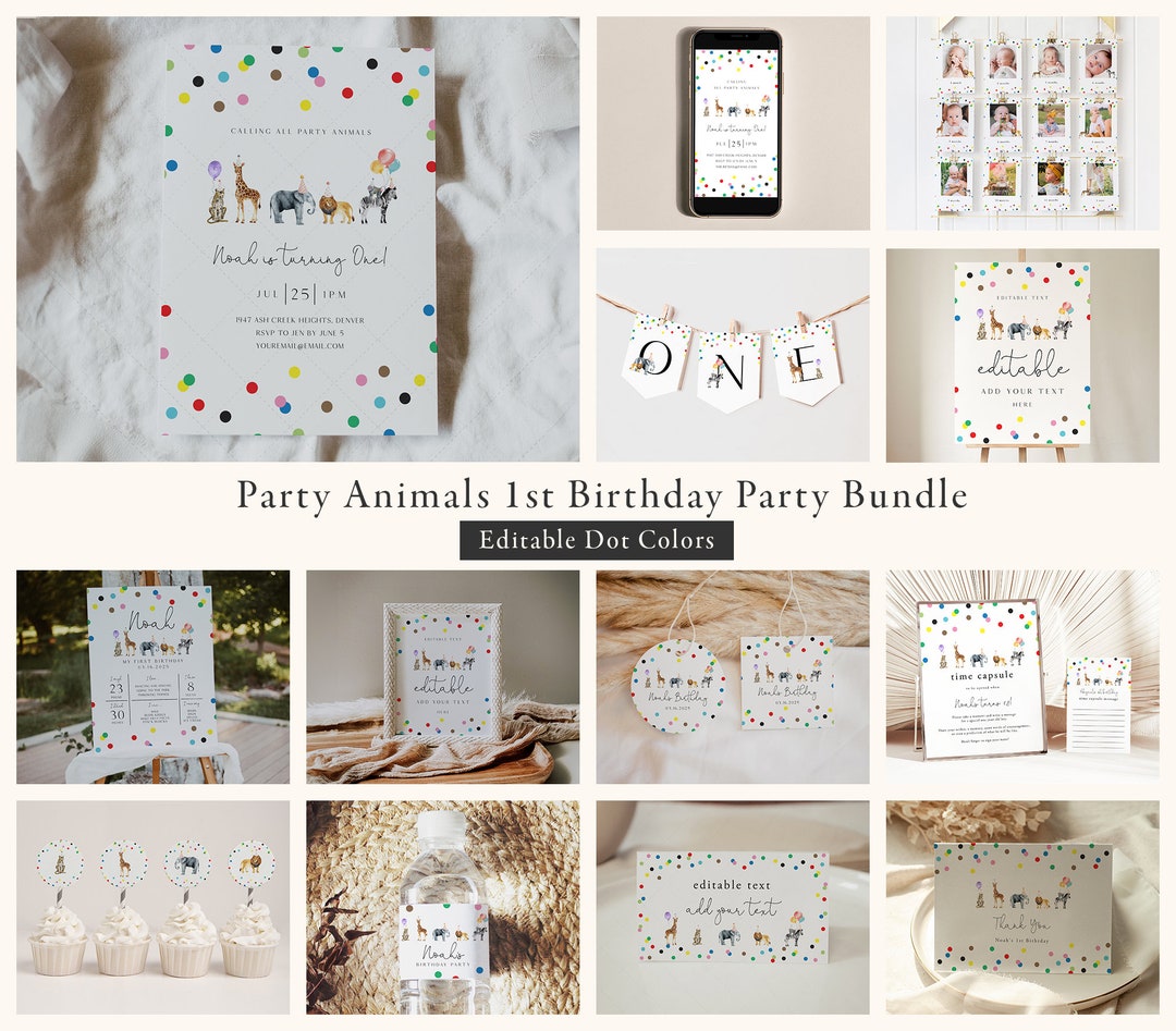 Party Animals First Birthday Party Bundle, Wild One Animals Invitation ...