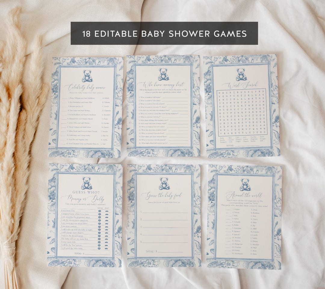 18 Games Teddy Bear Shower Game Bundle, Game Bundle, Modern Baby Shower ...