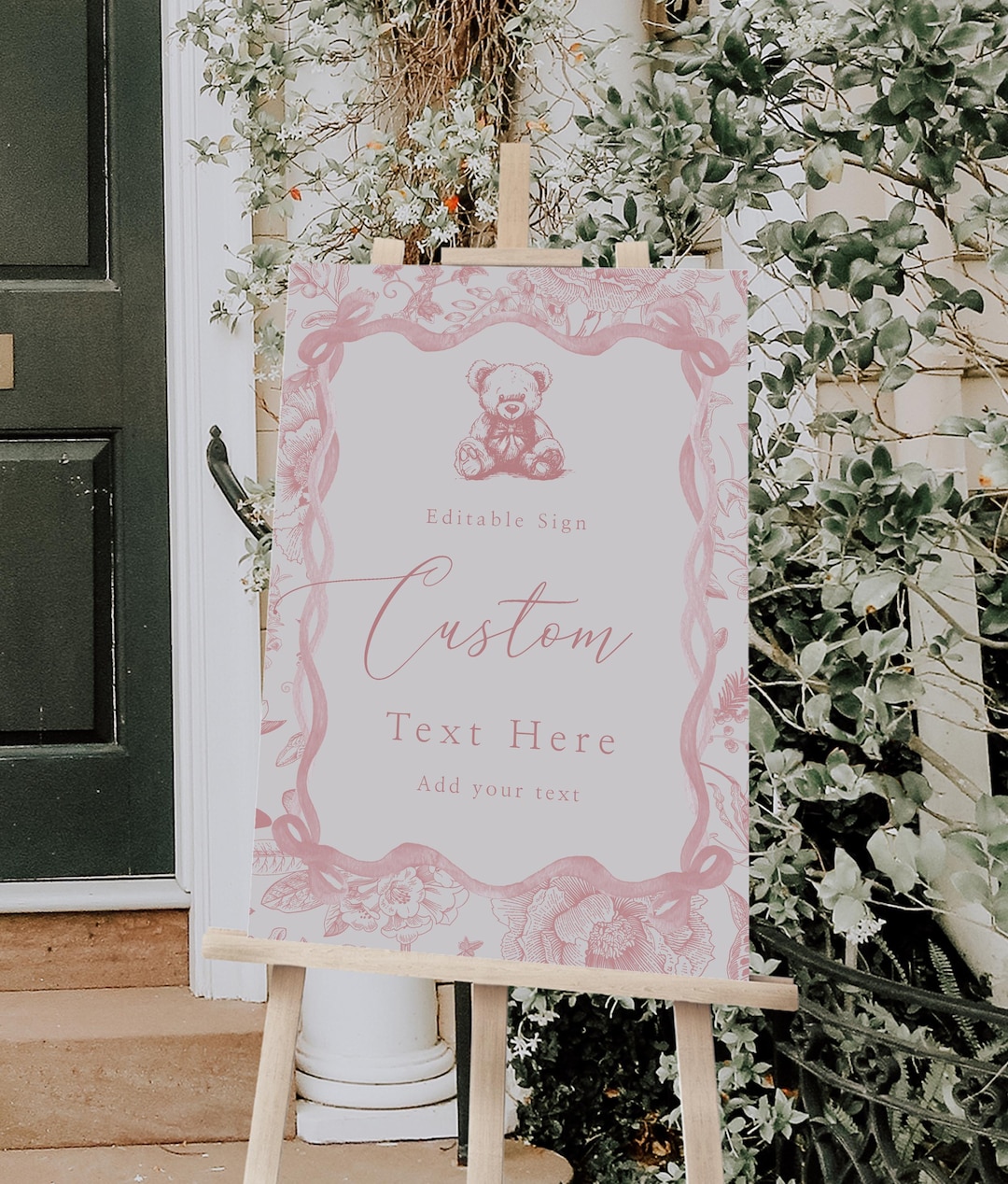 Teddy Bear Baby Shower Welcome Sign: Blue Chinoiserie 24x36 (editable ...