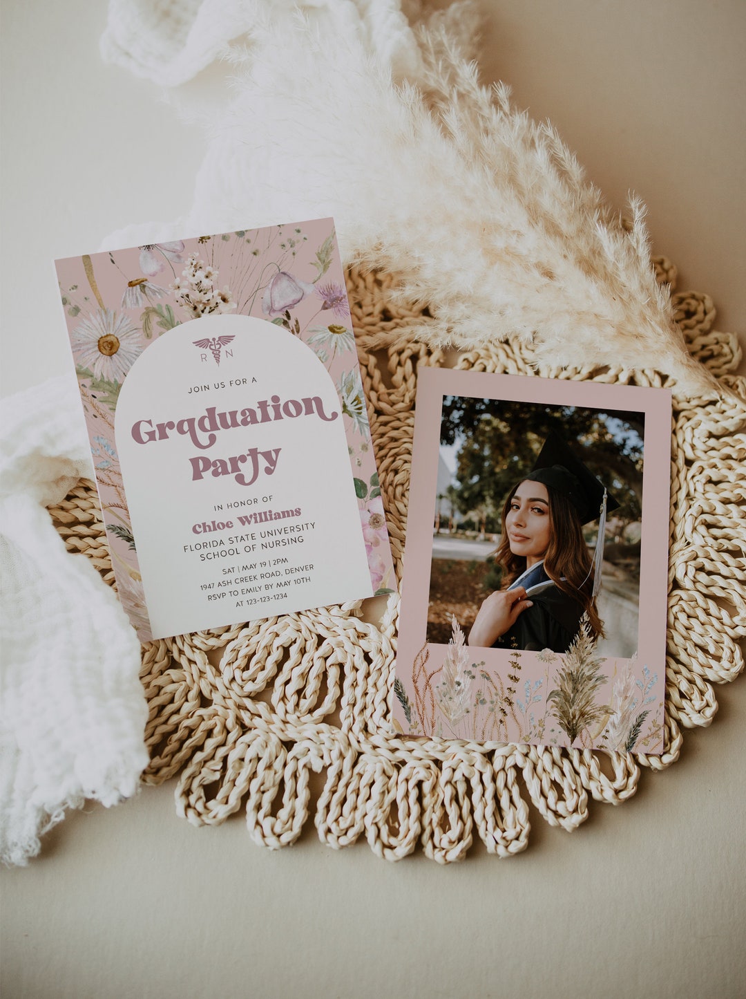 Wildflower Graduation Party Invitation: Nursing School Announcement ...