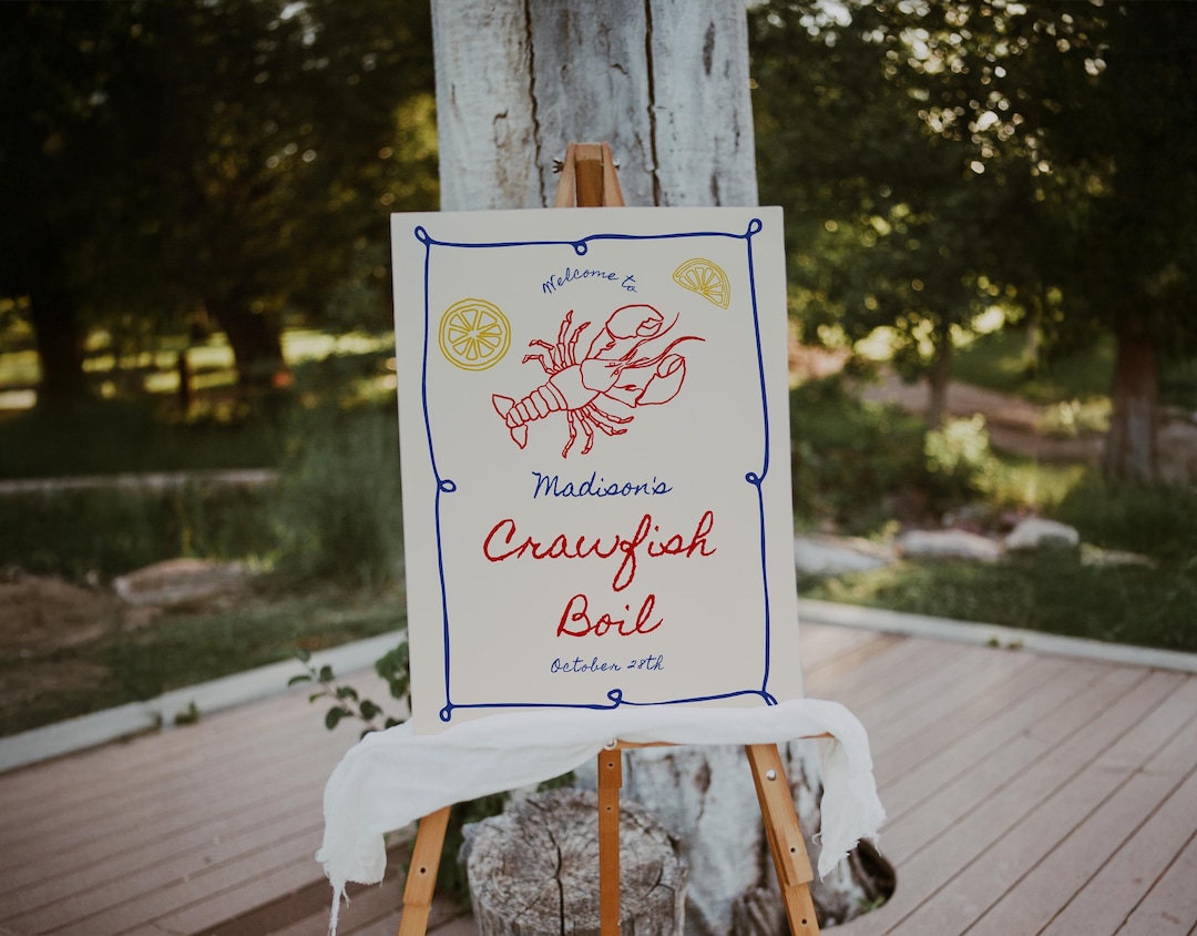 Crawfish Boil Sign: Hand Drawn Cajun Party Decor (18x24) (editable ...