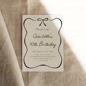 Black Bow Birthday Invitation, Ribbon Invite, Girl, Any Age First ...