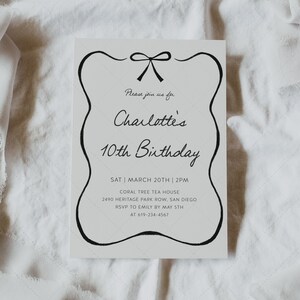 Black Bow Birthday Invitation, Ribbon Invite, Girl, Any Age First ...