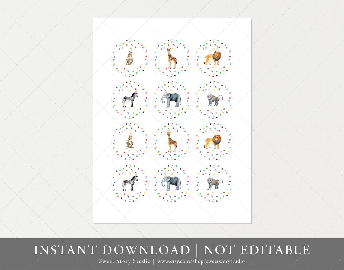 Party Animals Birthday Cupcake Topper Printable Digital File | Etsy