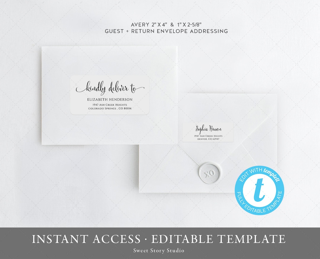 Wedding Guest Addressing, Return Address Label Template Set | Instant ...