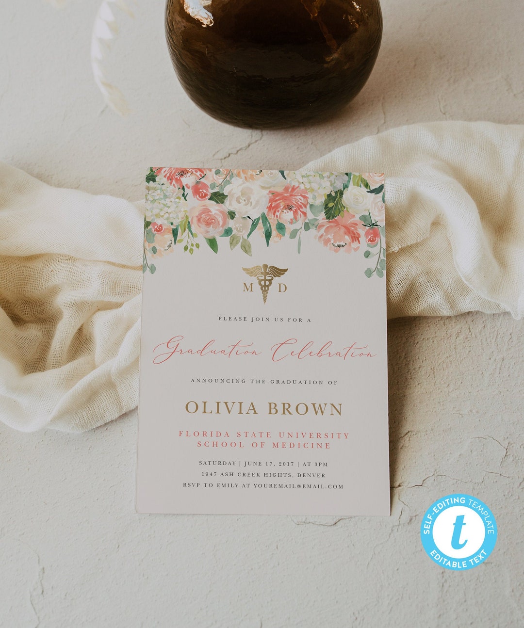 Medical School Graduation Party Invitation , MD, PA, Announcement, Dr ...