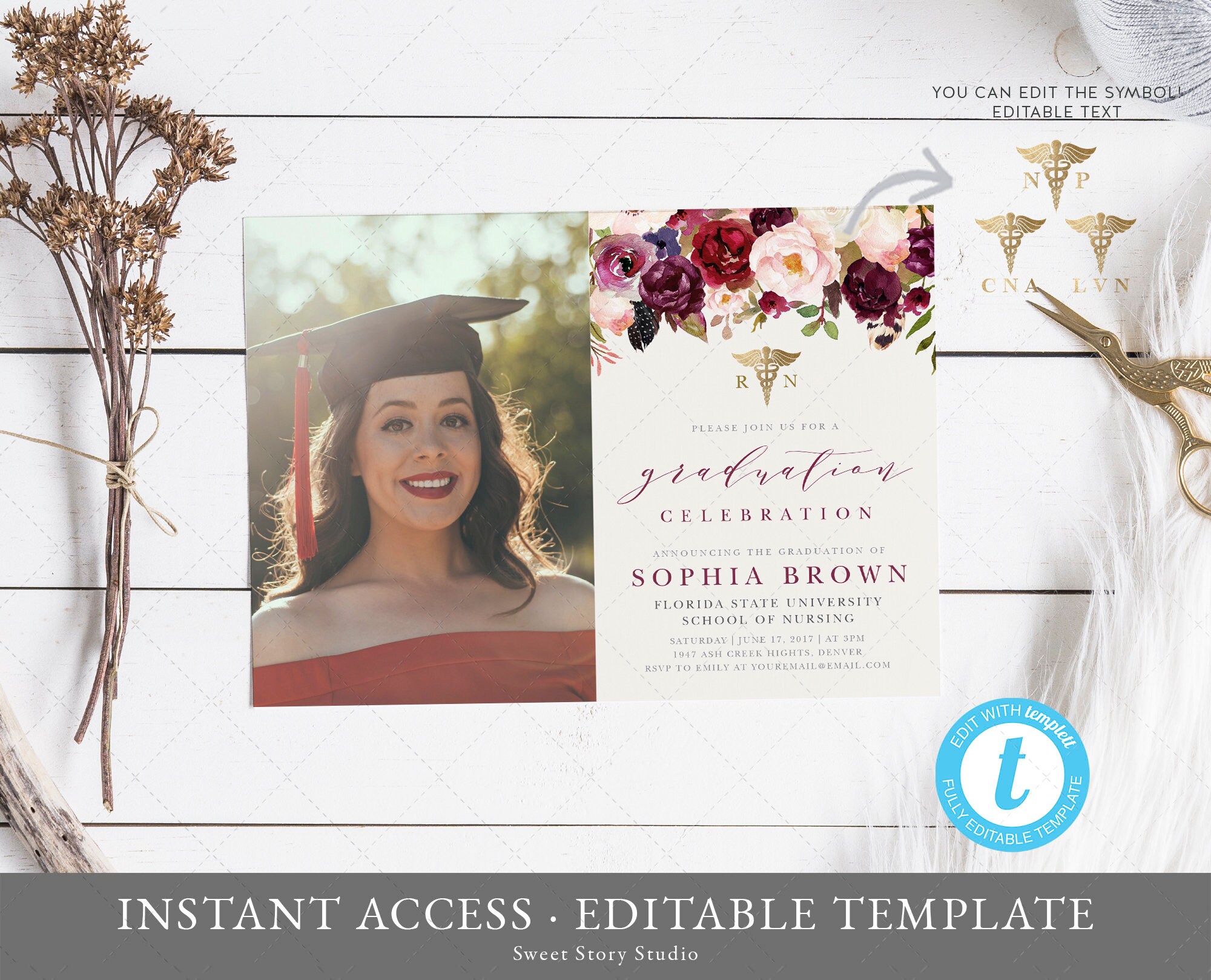 Nursing Graduation Invitation Card RN BSN NP Lpn College | Etsy