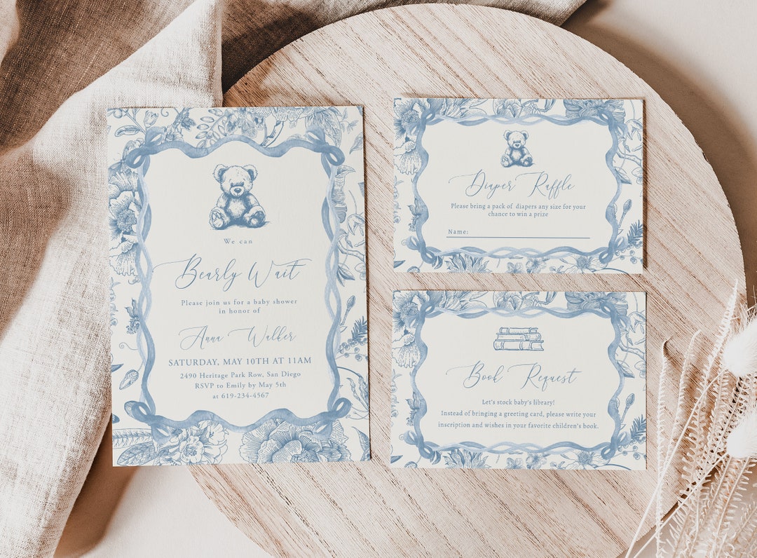 Teddy Bear Baby Shower Invitation Bundle (editable Template) | DC257 - Etsy