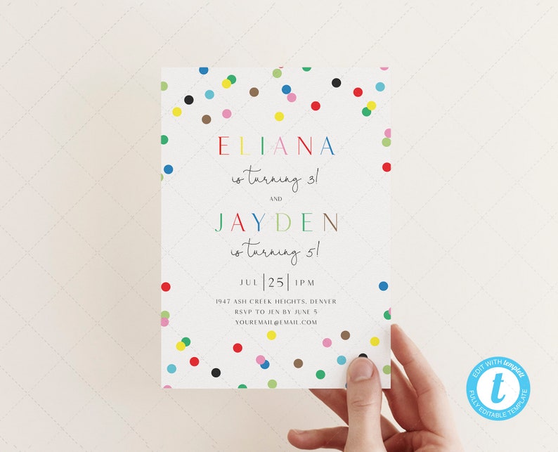 Siblings Birthday Party Invitation Card, Joint Invitation, Friend ...