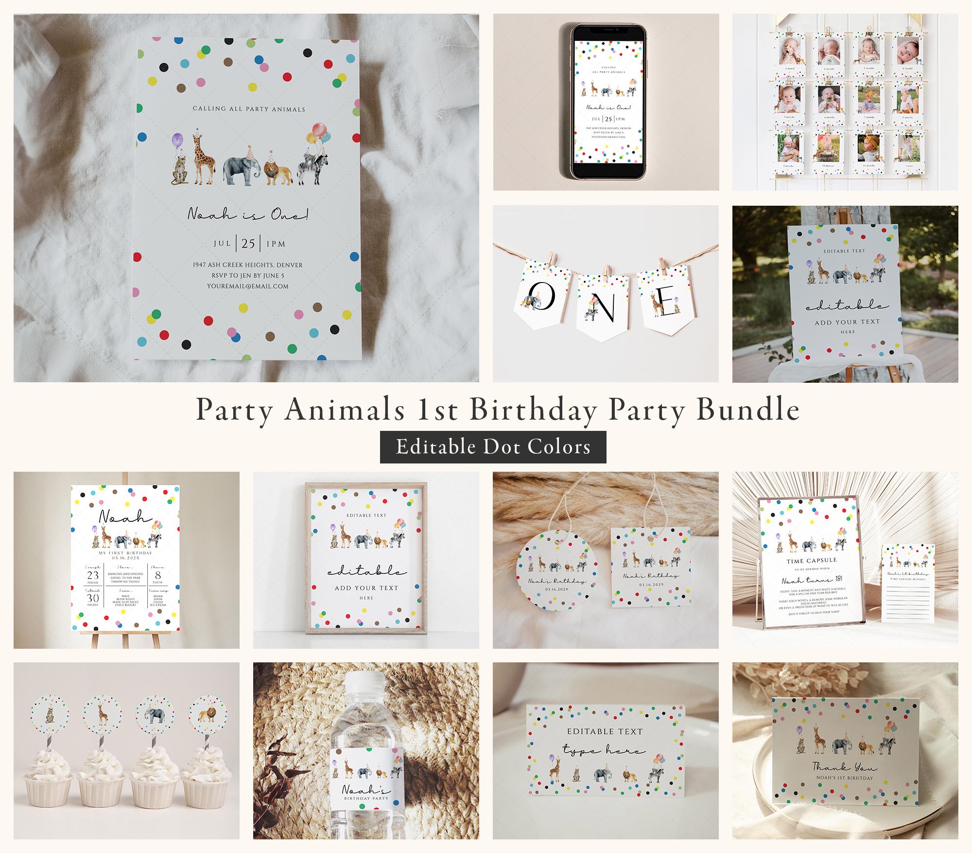 Party Animals First Birthday Party Bundle, Wild One Animals Invitation ...