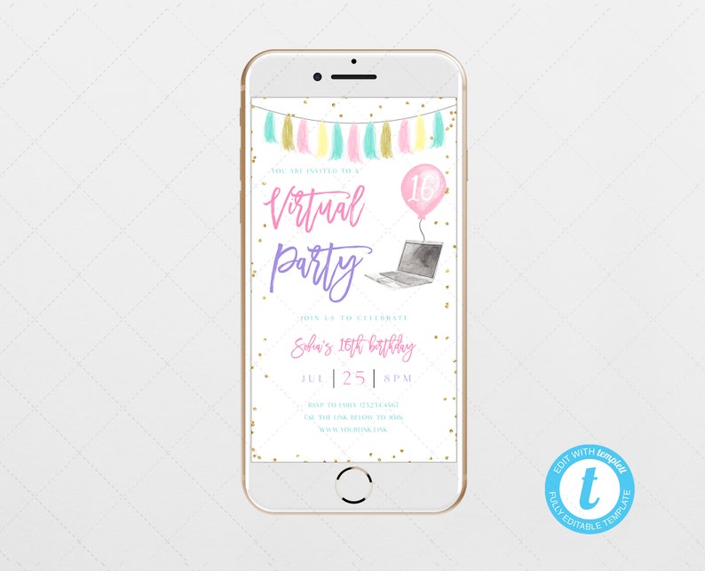 Virtual Party Invitation Instant Download Templett Digital - Etsy