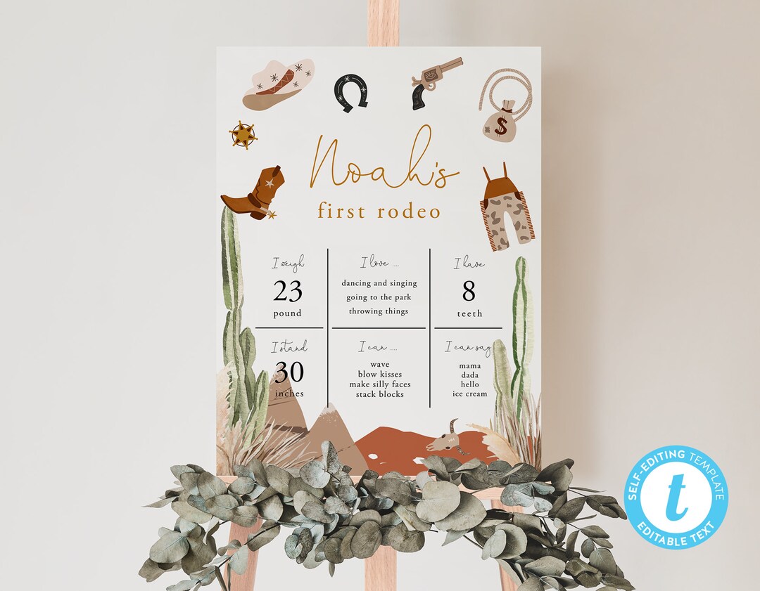 18x24 One Year Sign Template, Rodeo First Birthday, Cowboy, Wild West ...
