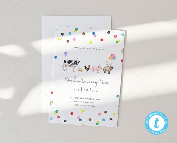 Farm Birthday Invitation Card Farm Animals Farmyard Birthday | Etsy