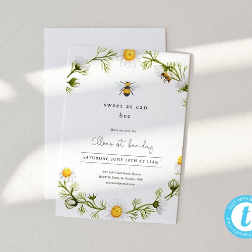 Bee Birthday Invitation Any Age First Bee-day Honey Bee | Etsy