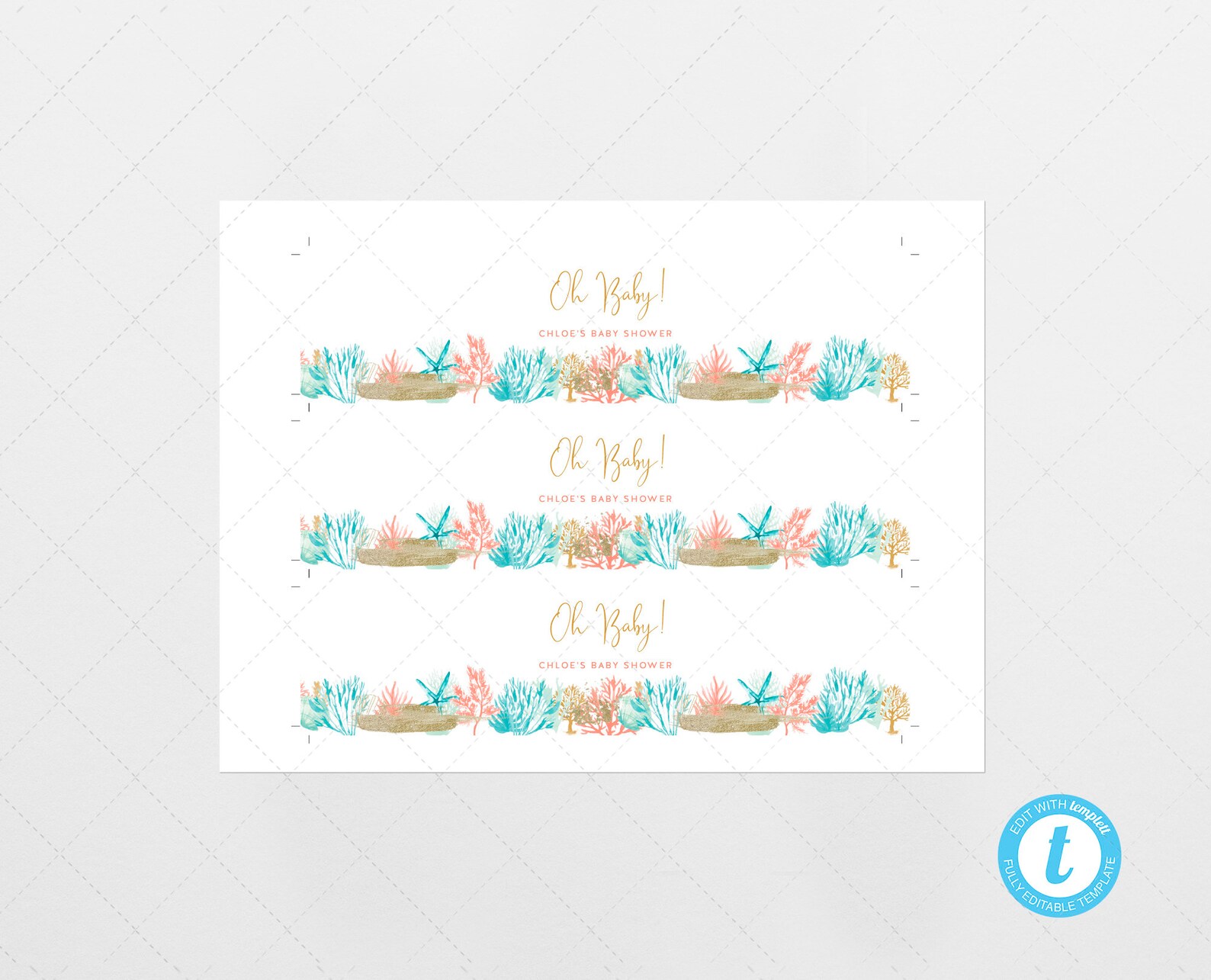 Beach Theme Water Bottle Label, for Any Event, Party Decoration, Coral ...