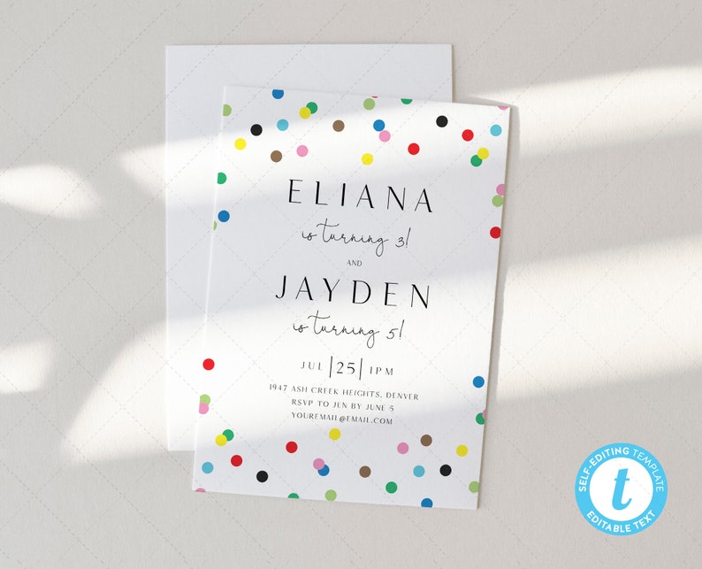 Siblings Birthday Party Invitation Card, Joint Invitation, Friend ...