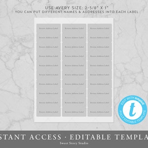 Return Address Label Template, Fully Envelope Address, Digital File for ...