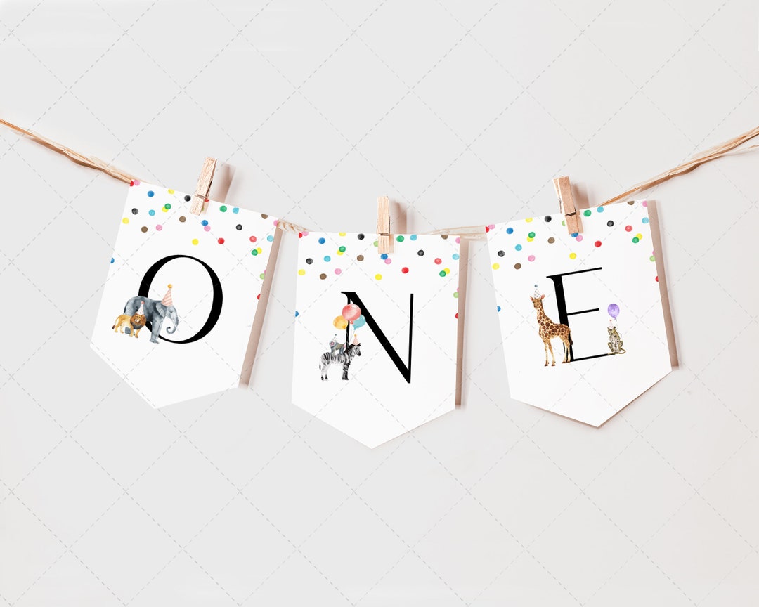Party Animals Birthday First Birthday High Chair Banner, ONE, Wild, One ...