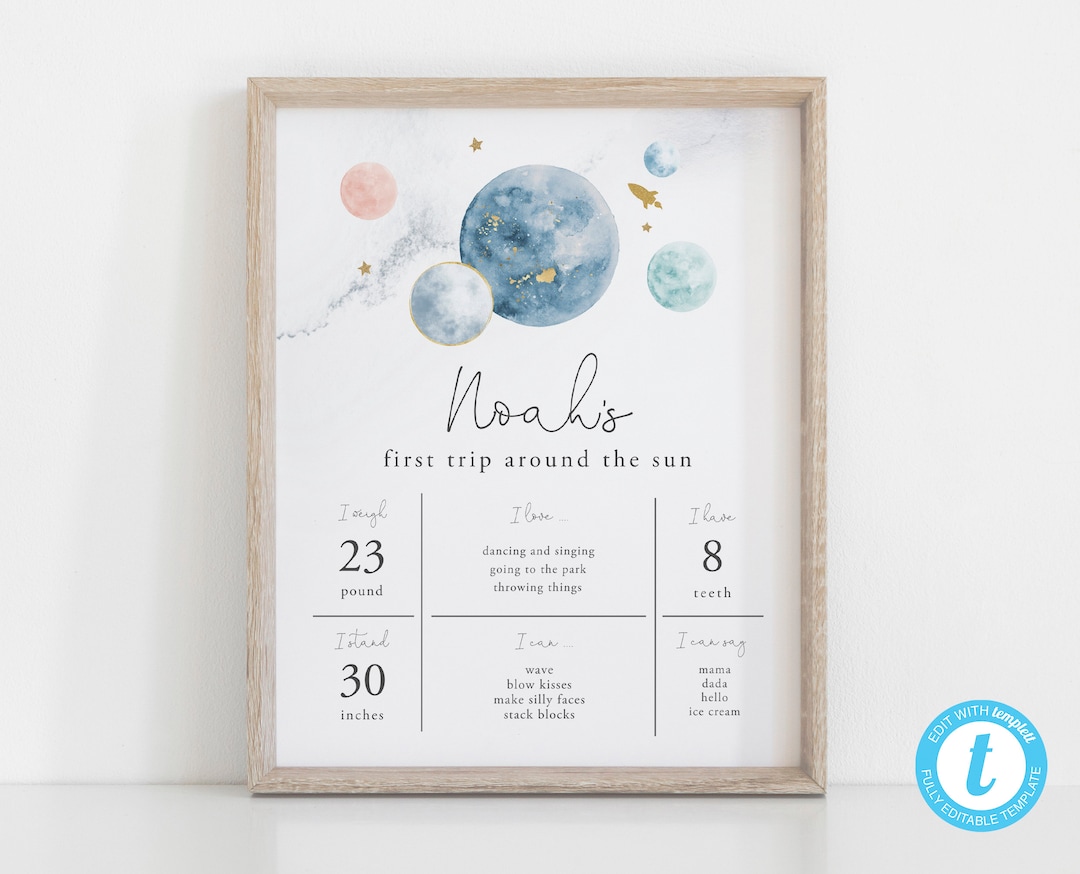 8x10 One Year Sign Template Space First Birthday Trip Around - Etsy