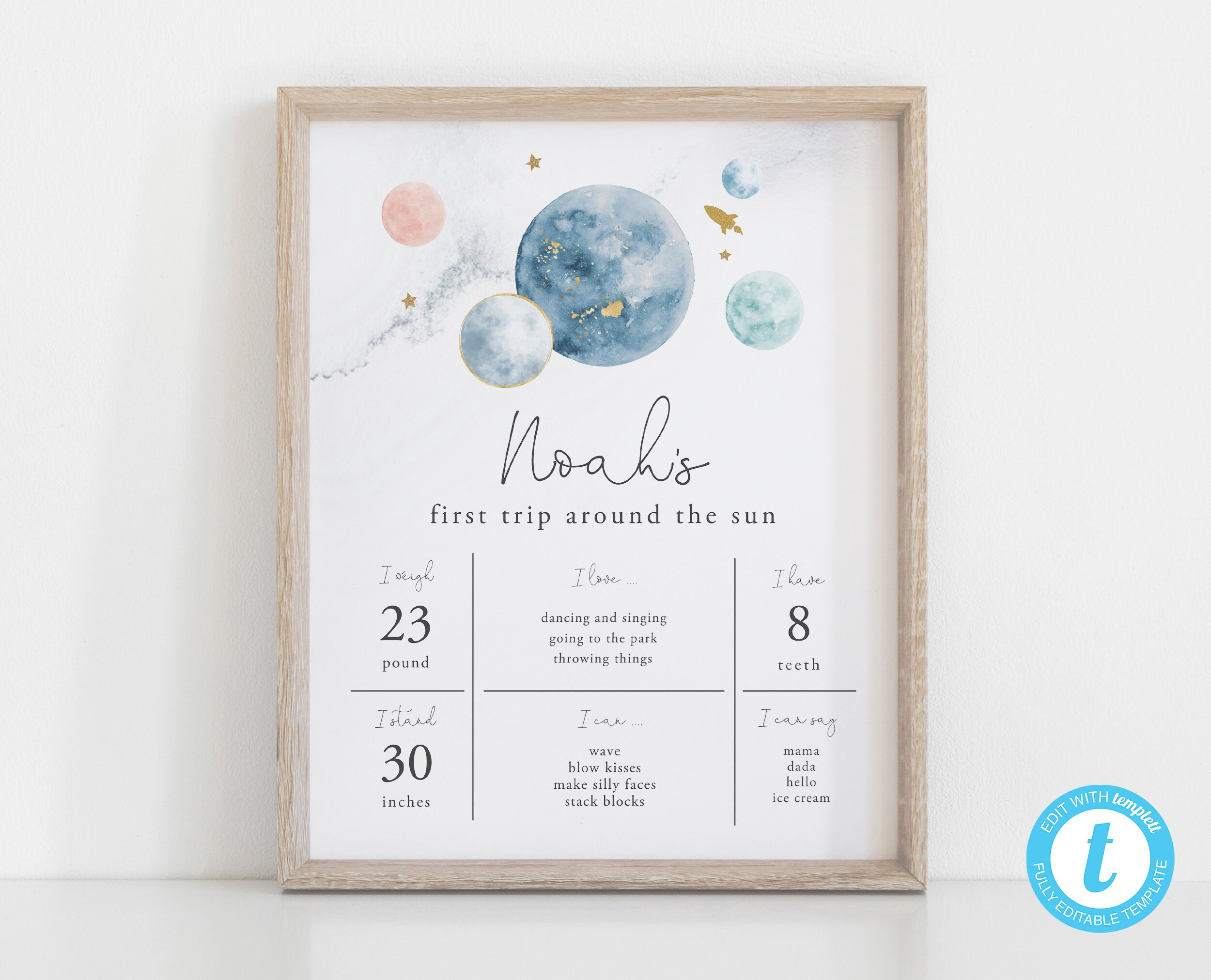 8x10 One Year Sign Template Space First Birthday Trip Around - Etsy