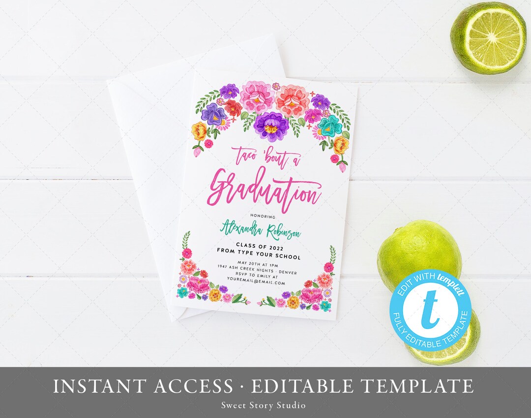 Fiesta Graduation Party Invitation Card | Instant Download, Templett ...