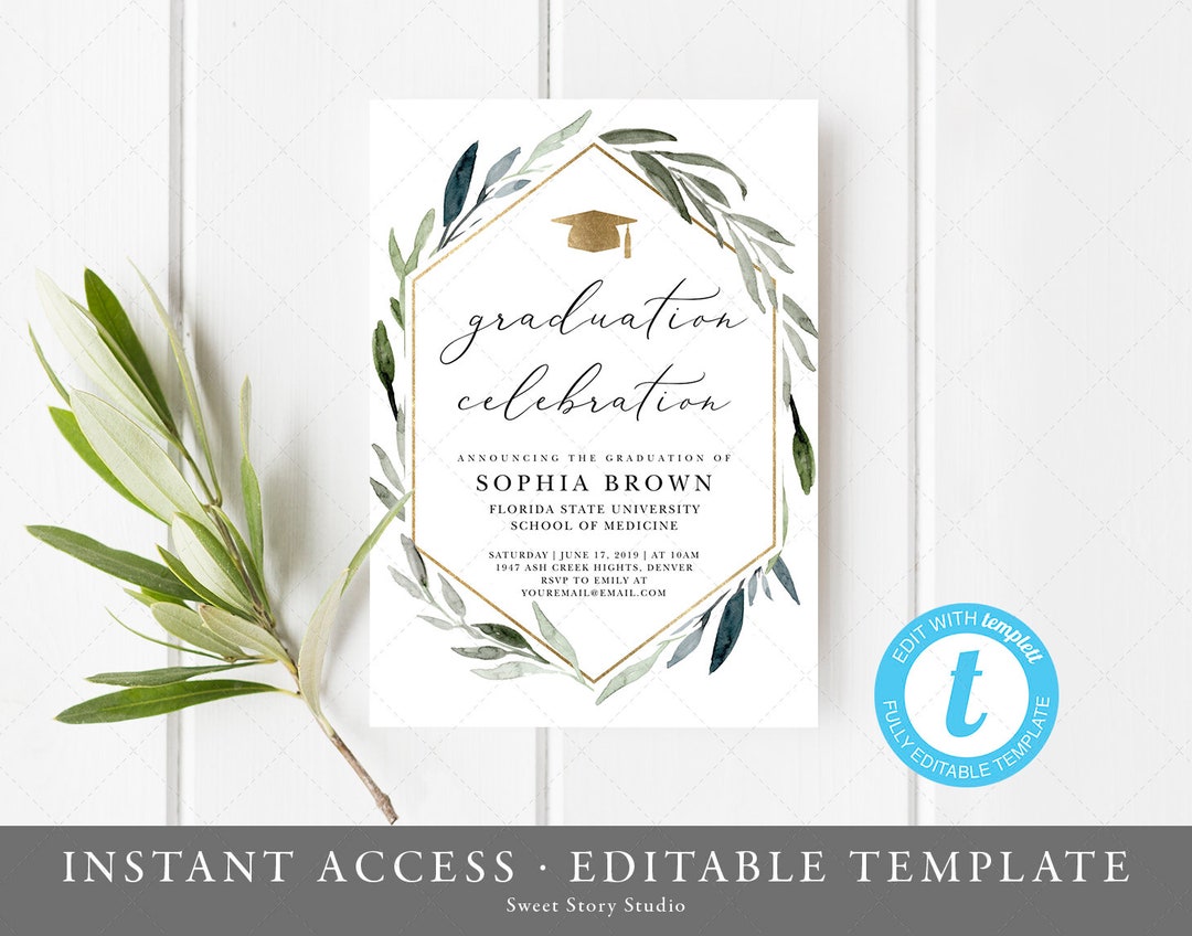 Greenery Graduation Announcement Graduation Party Class of - Etsy