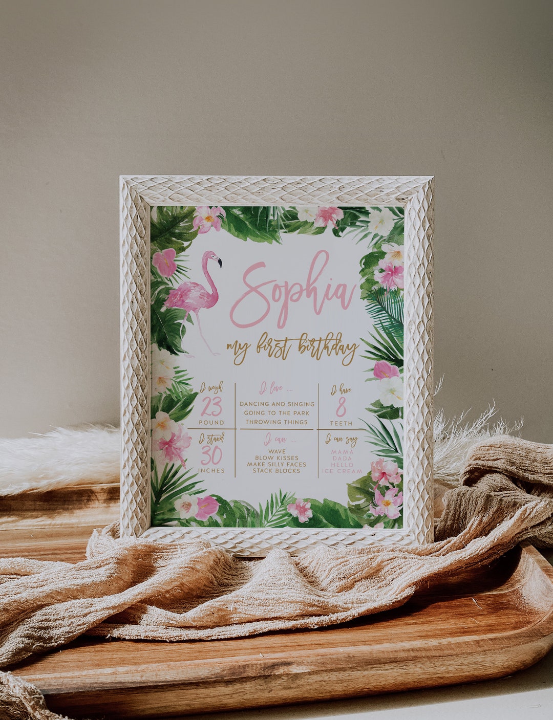 Tropical Flamingo Birthday Sign 8x10, Boho Flowers 1st Birthday, Facts ...