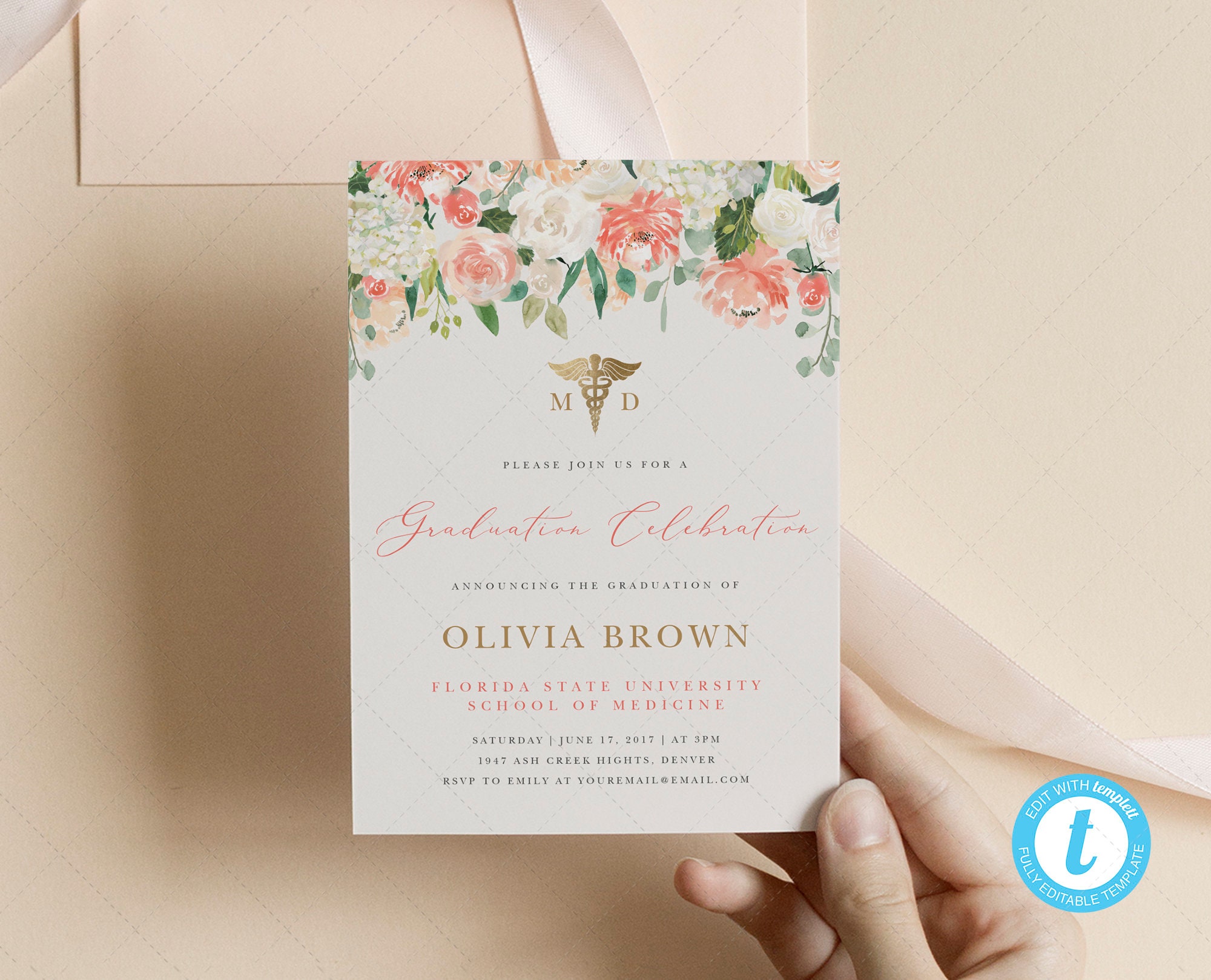 Medical School Graduation Party Invitation , MD, PA, Announcement, Dr ...