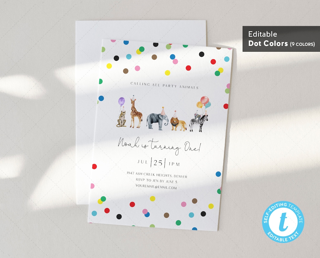Party Animals Birthday Invitation Card, Wild One Animals Invitation Zoo ...
