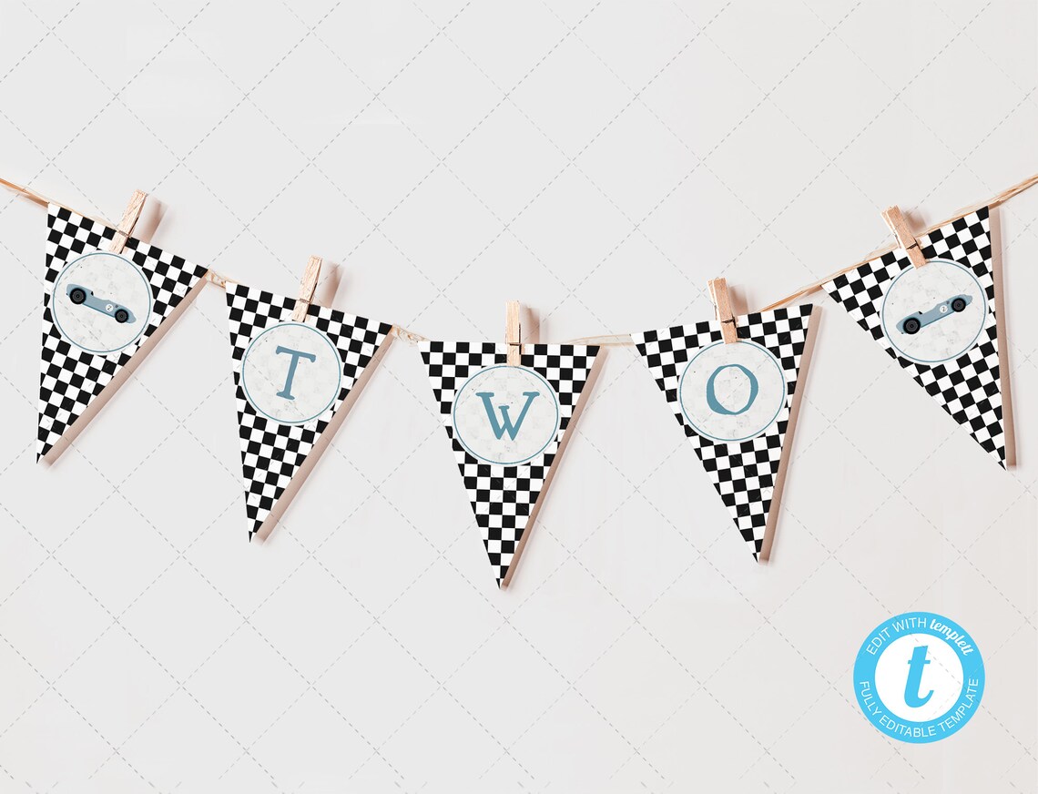 Racing Car Birthday Banner Vintage Racing Car Growing up Two - Etsy