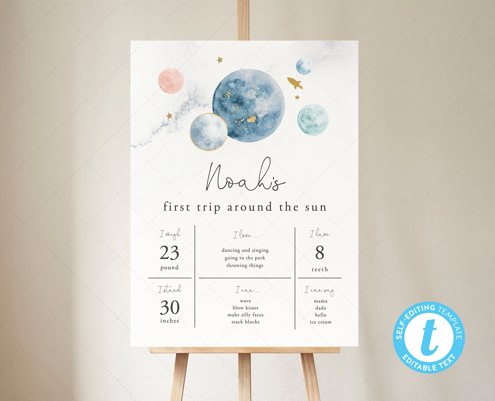 18x24 One Year Sign Template, Space First Birthday, Trip Around the Sun ...